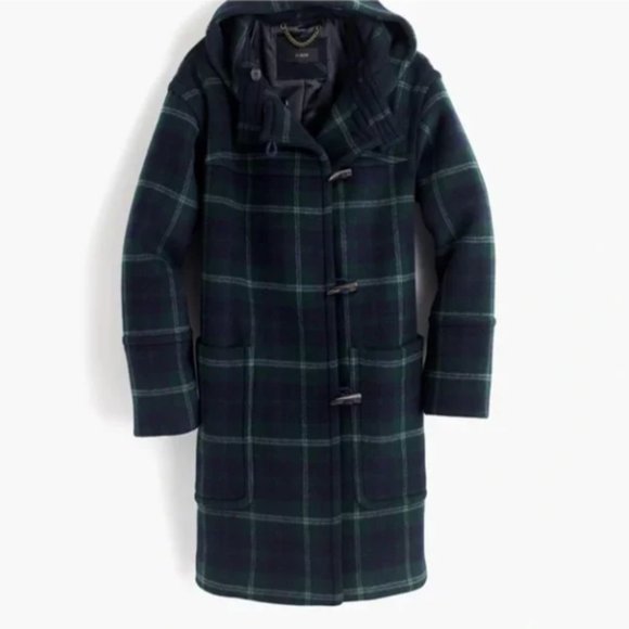 J. Crew | Jackets & Coats | J Crew Tartan Plaid Hooded Wool Toggle Coat ...